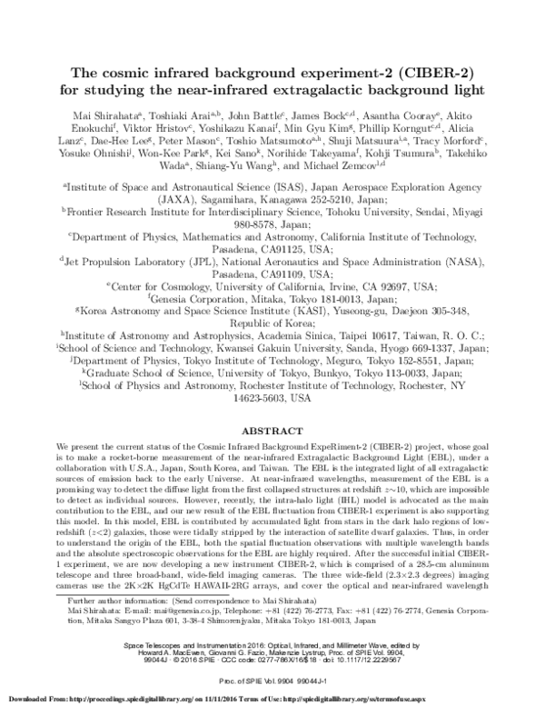 (PDF) The cosmic infrared background experiment-2 (CIBER-2) for ...