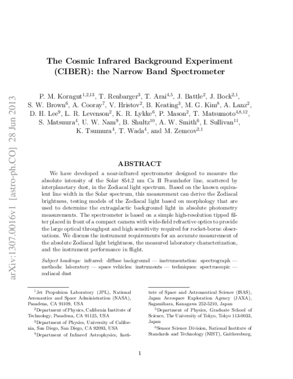 (PDF) The Cosmic Infrared Background Experiment ( Ciber ): The Narrow ...