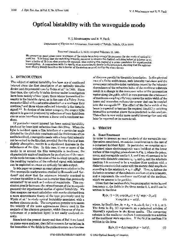 (PDF) Optical bistability with the waveguide mode