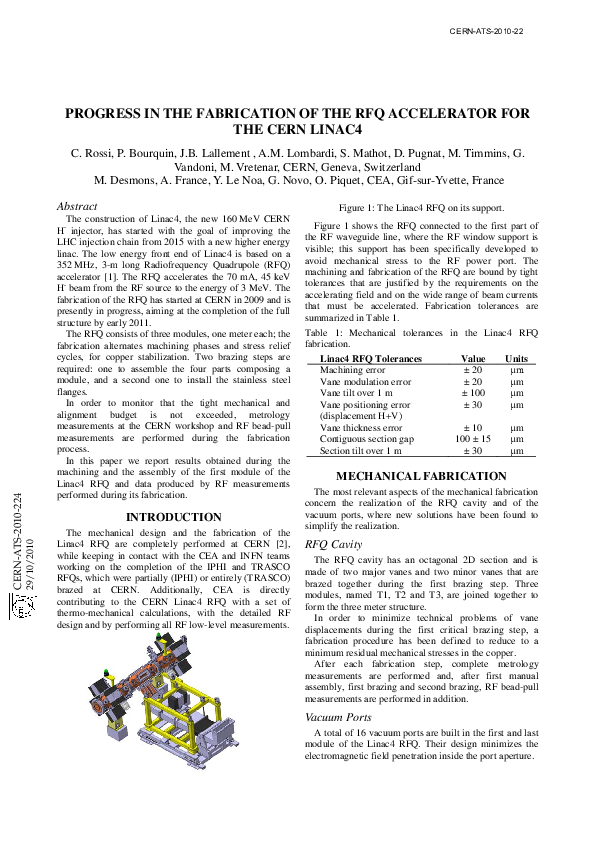 (PDF) Progress in the fabrication of the RFQ accelerator for the CERN ...
