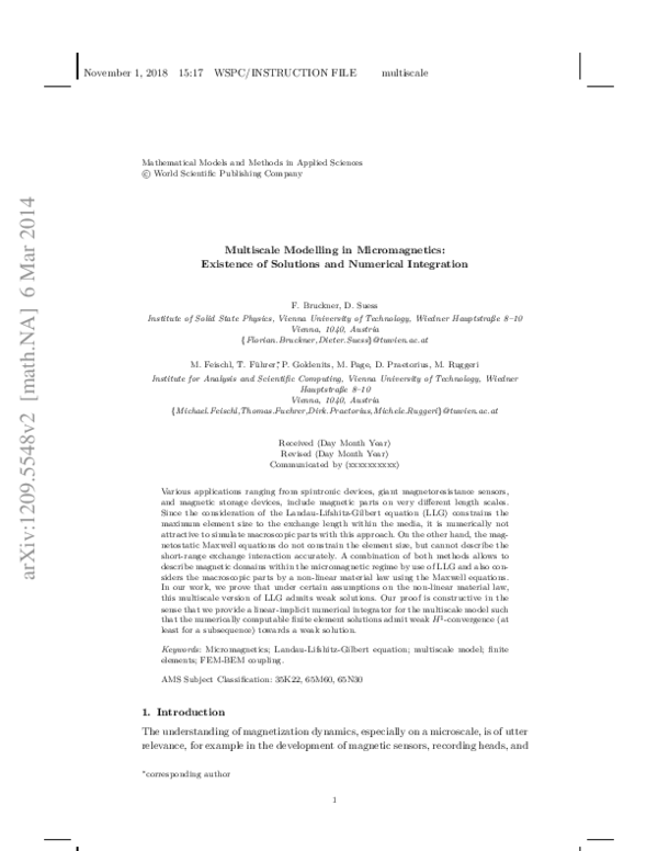 (PDF) Multiscale modeling in micromagnetics: well-posedness and numerical integration