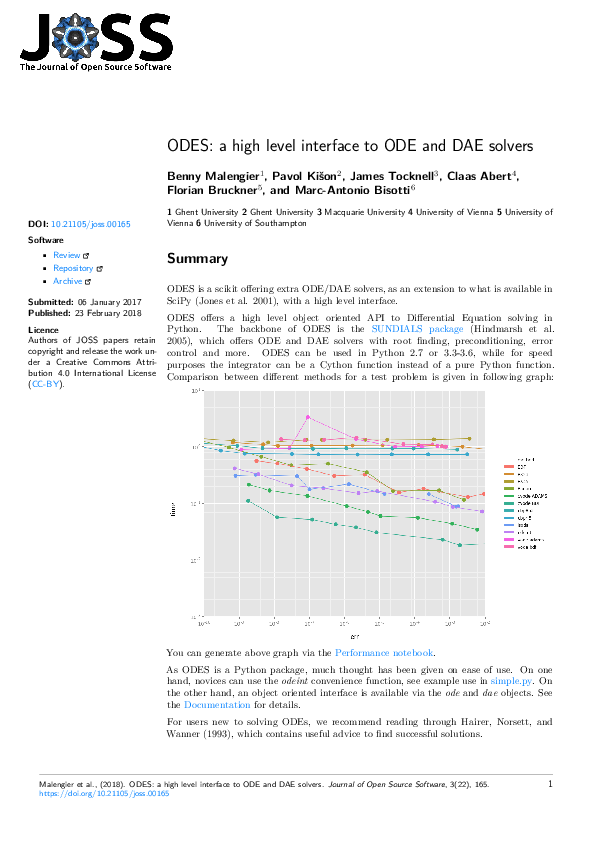 Pdf Odes A High Level Interface To Ode And Dae Solvers