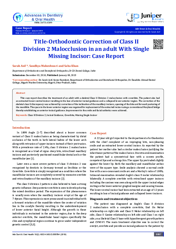 (PDF) Title-Orthodontic Correction of Class II Division 2 Malocclusion ...