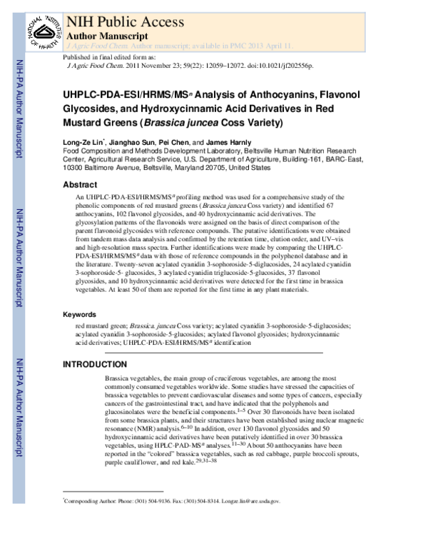 (PDF) UHPLC-PDA-ESI/HRMS/MS n Analysis of Anthocyanins, Flavonol Glycosides, and Hydroxycinnamic ...