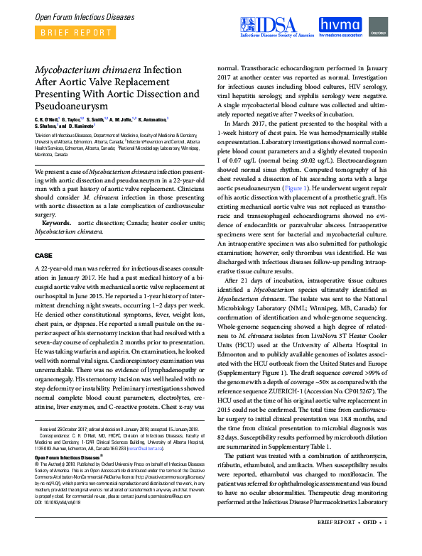 (PDF) Mycobacterium chimaera Infection After Aortic Valve Replacement ...