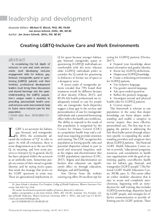 (PDF) Creating LGBTQ-Inclusive Care and Work Environments