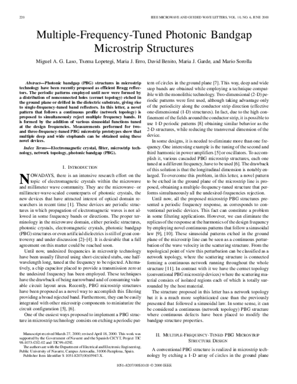 (PDF) Multiple-frequency-tuned photonic bandgap microstrip structures