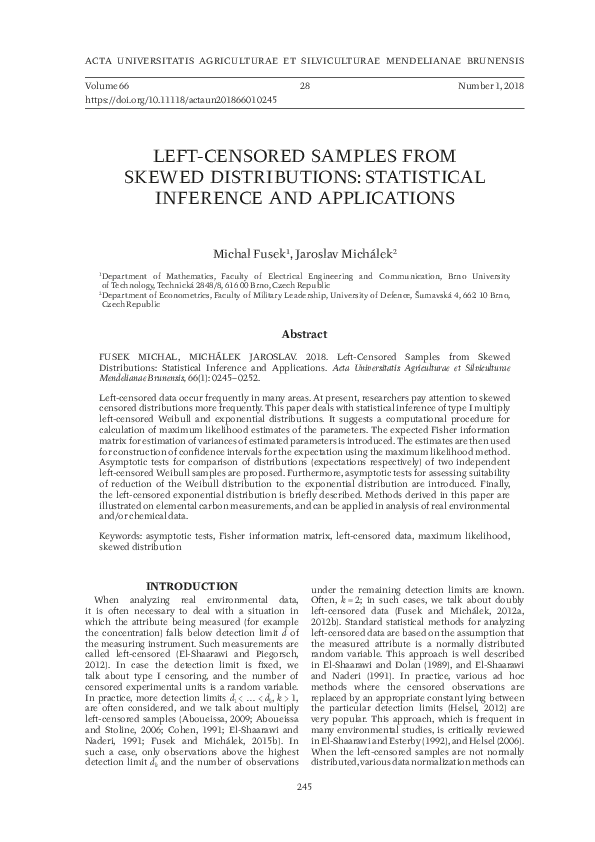 Pdf Left Censored Inference For Skewed Distributions