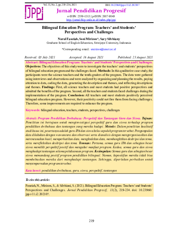 (PDF) Bilingual Education Program: Teachers' and Students' Perspectives ...