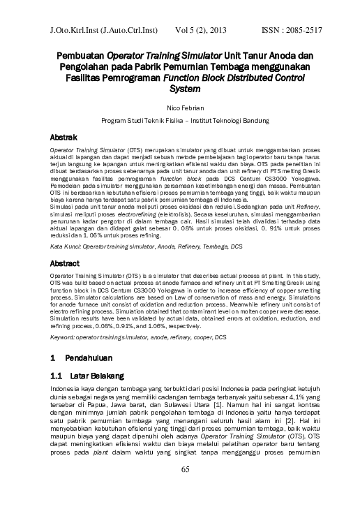 (PDF) Pembuatan Operator Training Simulator Unit Tanur Anoda dan ...
