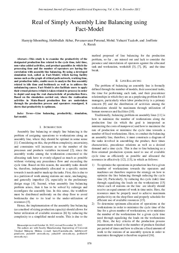 (PDF) Real of Simply Assembly Line Balancing using Fact-Model