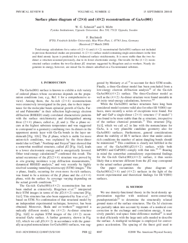 (PDF) Surface phase diagram of (2×4) and (4×2) reconstructions of GaAs(001)