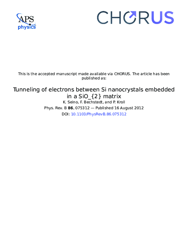 (PDF) Tunneling of electrons between Si nanocrystals embedded in a SiO_{2} matrix