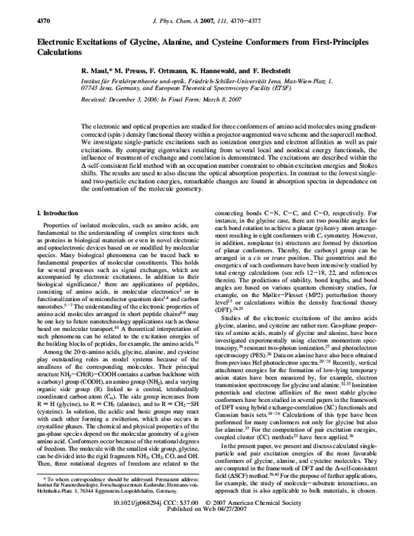 (PDF) Electronic Excitations of Glycine, Alanine, and Cysteine Conformers from First-Principles ...