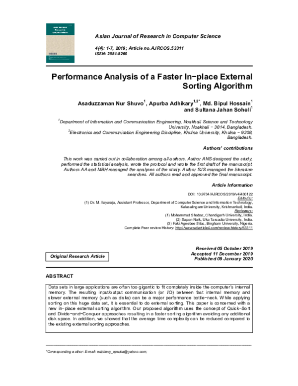 Pdf Performance Analysis Of A Faster In−place External Sorting Algorithm Nur Shuvo 5373