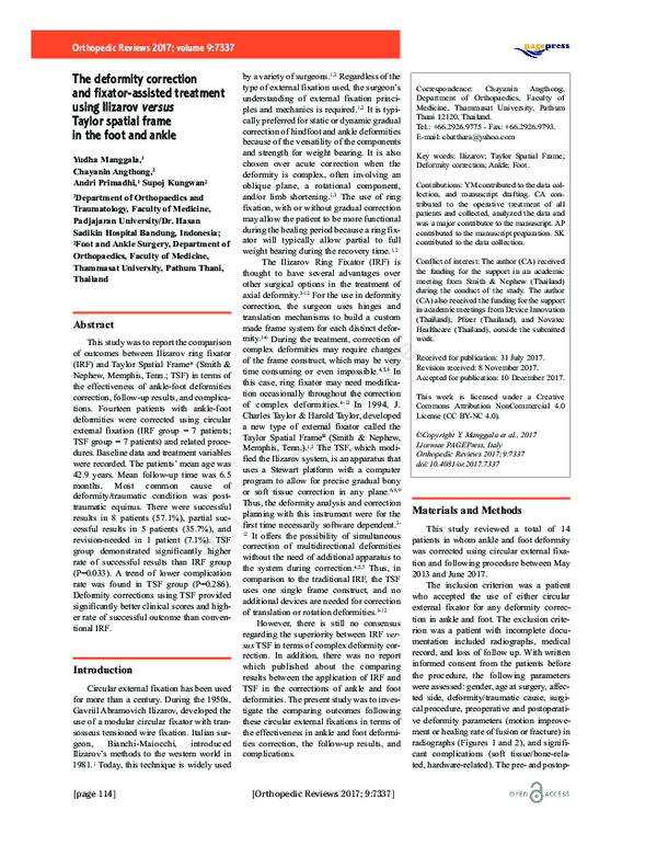 (PDF) The deformity correction and fixator-assisted treatment using ...