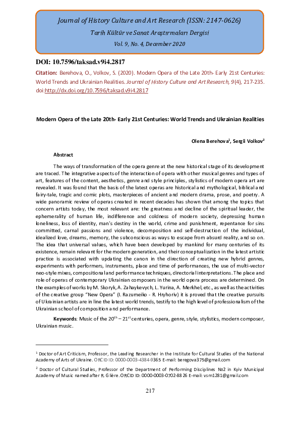 (PDF) Modern Opera of the Late 20th-Early 21st Centuries: World Trends ...