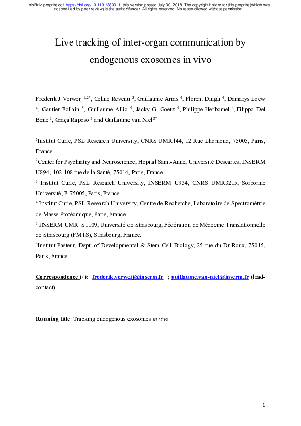 (PDF) Live Tracking of Inter-organ Communication by Endogenous Exosomes ...