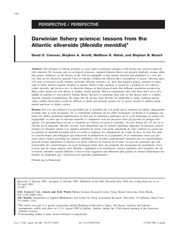 (PDF) Darwinian fishery science: lessons from the Atlantic silverside ...
