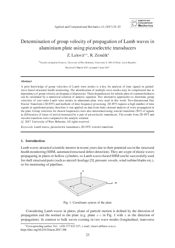 Pdf Determination Of Group Velocity Of Propagation Of Lamb Waves In Aluminium Plate Using