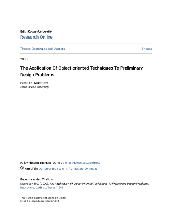 (PDF) The Application Of Object-oriented Techniques To Preliminary ...