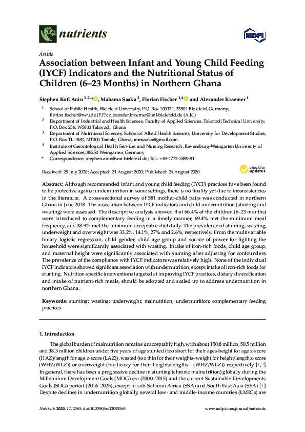(PDF) Association between Infant and Young Child Feeding (IYCF ...