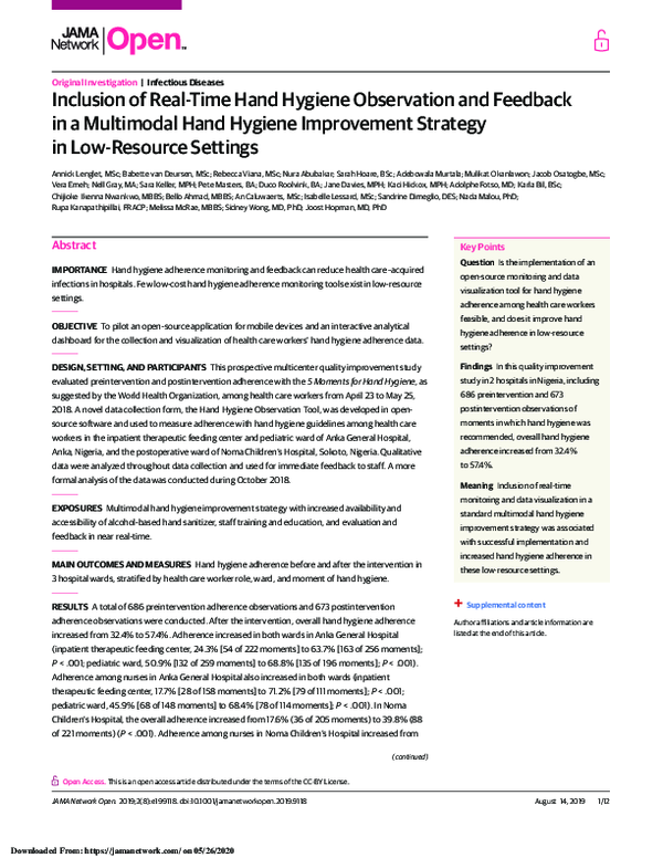 (PDF) Inclusion of Real-Time Hand Hygiene Observation and Feedback in a ...