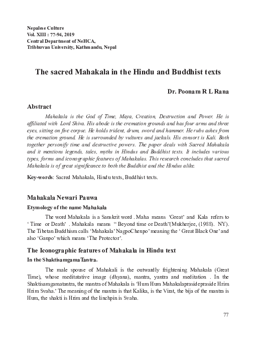(PDF) The sacred Mahakala in the Hindu and Buddhist texts