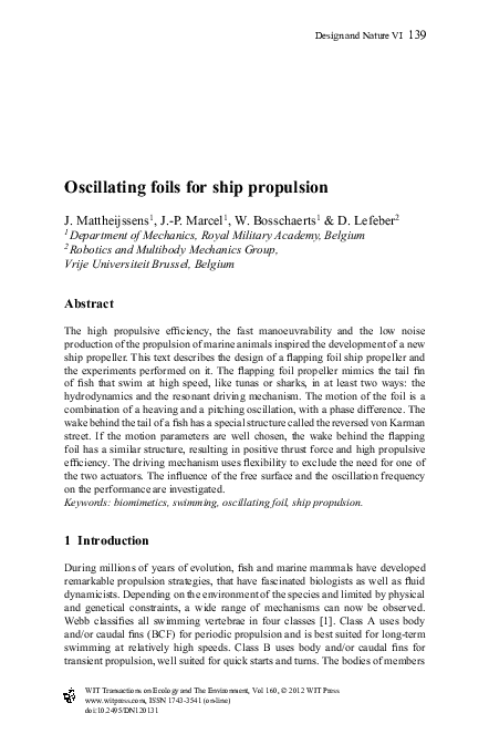 (PDF) Oscillating foils for ship propulsion