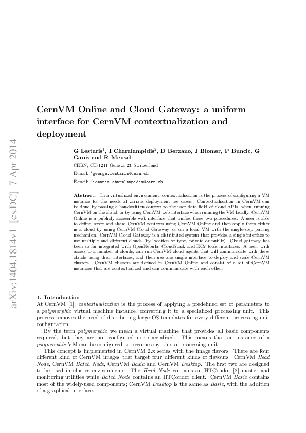 (PDF) CernVM Online and Cloud Gateway: a uniform interface for CernVM contextualization and ...