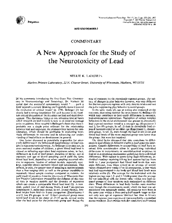 (PDF) Factors Influencing Lead Neurotoxicity
