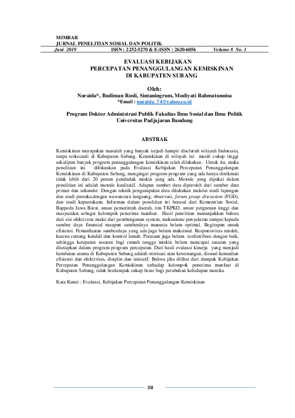 (PDF) Evaluasi Kebijakan Percepatan Penanggulangan Kemiskinan DI Kabupaten Subang