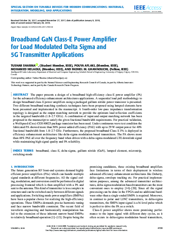 (PDF) Broadband GaN Class-E Power Amplifier for Load Modulated Delta Sigma and 5G Transmitter ...