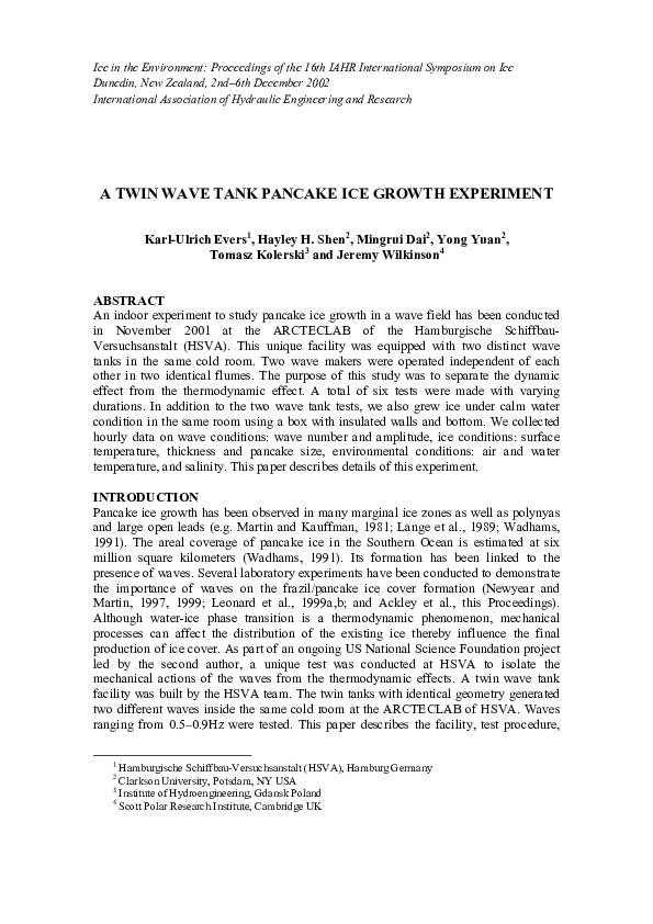 (PDF) A Twin Wave Tank Pancake Ice Growth Experiment
