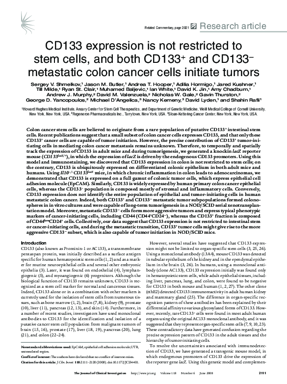 (PDF) CD133 expression is not restricted to stem cells, and both CD133 ...