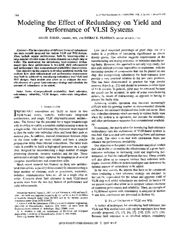 Pdf Modeling The Effect Of Redundancy On Yield And Performance Of Vlsi Systems