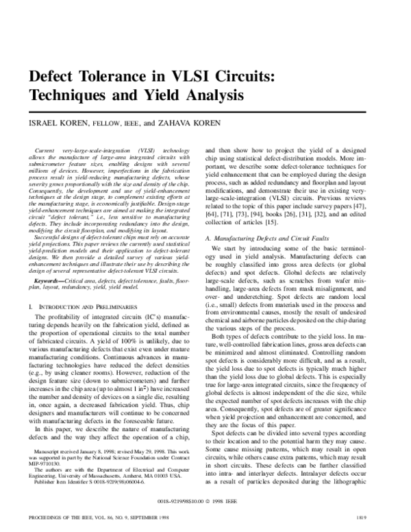 Pdf Enhancing Defect Tolerance And Yield In Vlsi Circuits