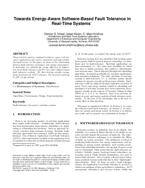 (PDF) Towards energy-aware software-based fault tolerance in real-time systems | Israel Koren ...
