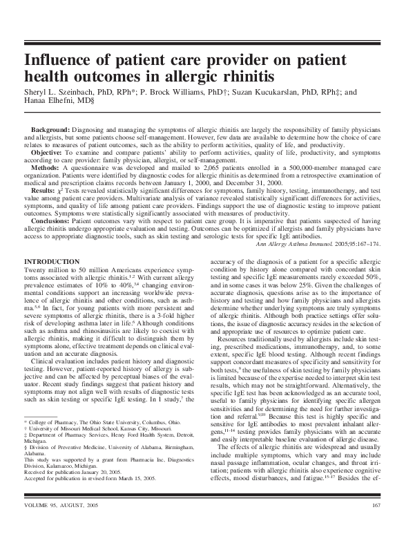 (PDF) Influence of patient care provider on patient health outcomes in ...