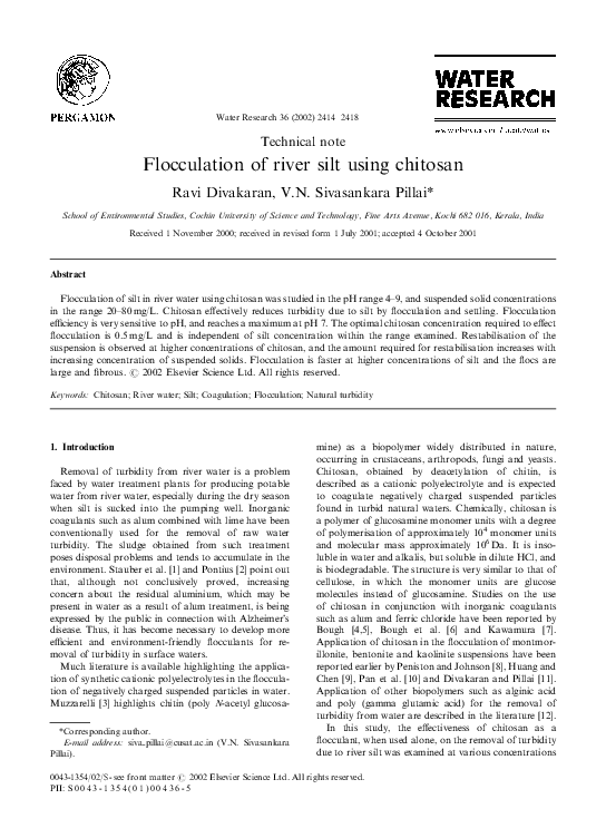 (PDF) Flocculation of river silt using chitosan