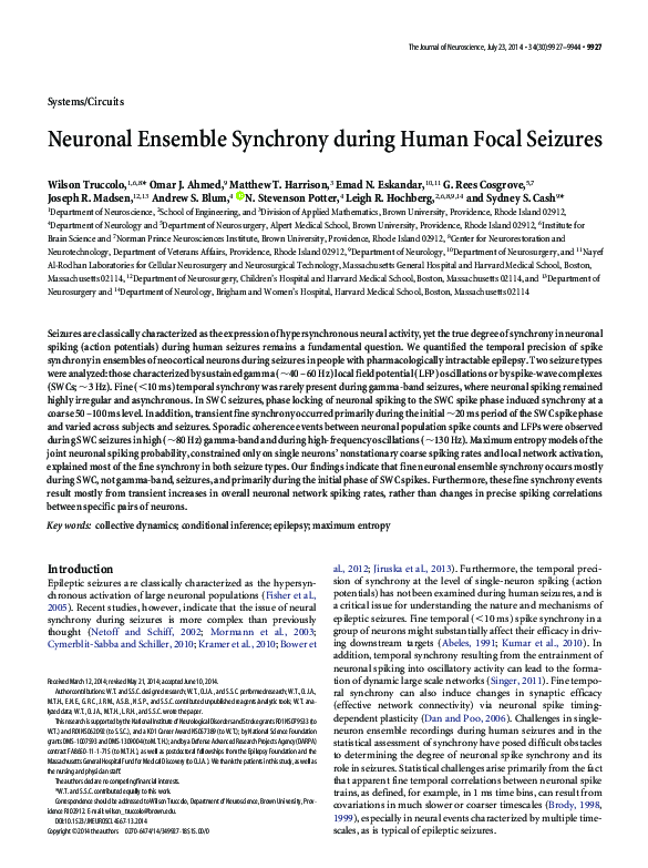 (PDF) Neuronal ensemble synchrony during human focal seizures