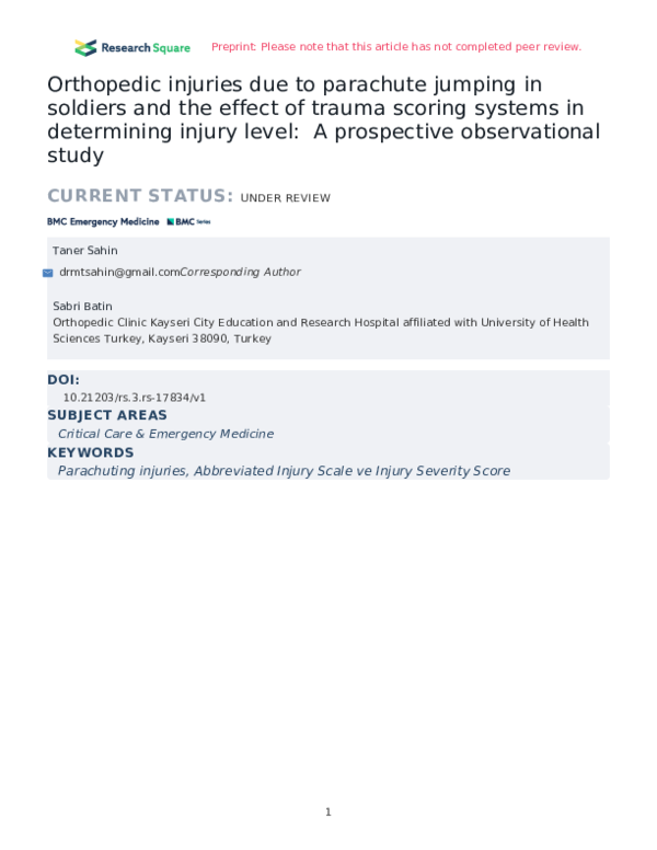 (PDF) Orthopedic injuries due to parachute jumping in soldiers and the ...