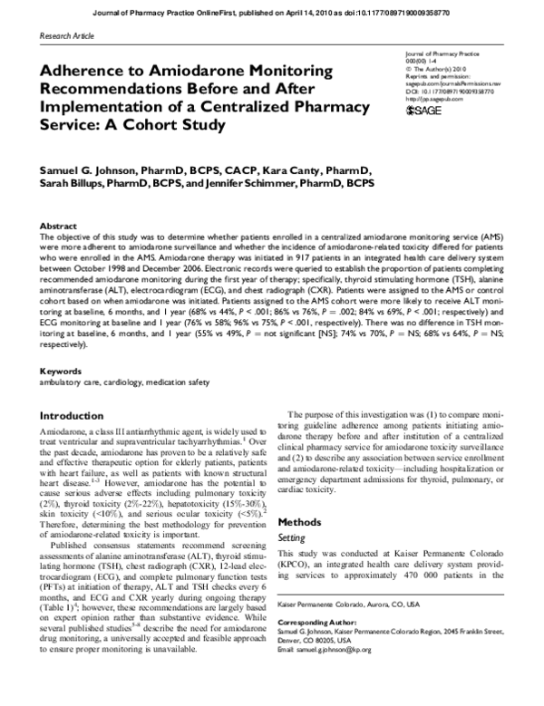 (PDF) Adherence to Amiodarone Monitoring Recommendations Before and ...