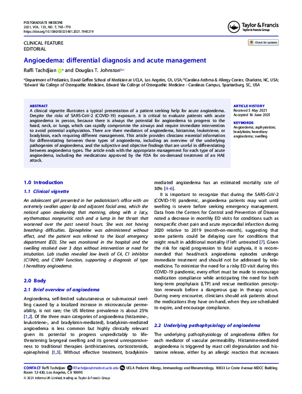 (PDF) Angioedema: differential diagnosis and acute management | Raffi ...