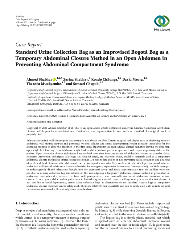 (PDF) Standard Urine Collection Bag as an Improvised Bogotá Bag as a ...