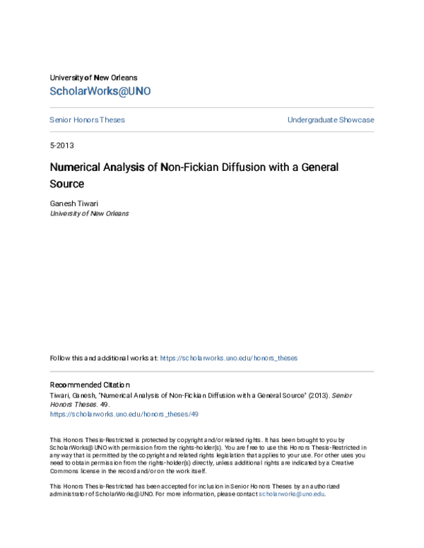 (PDF) Numerical Analysis of Non-Fickian Diffusion with a General Source