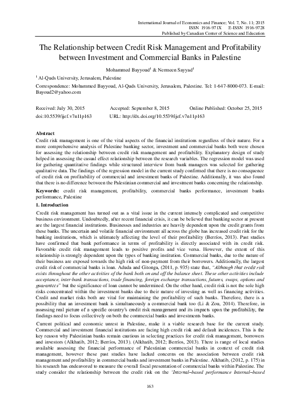 (PDF) The Relationship between Credit Risk Management and Profitability ...