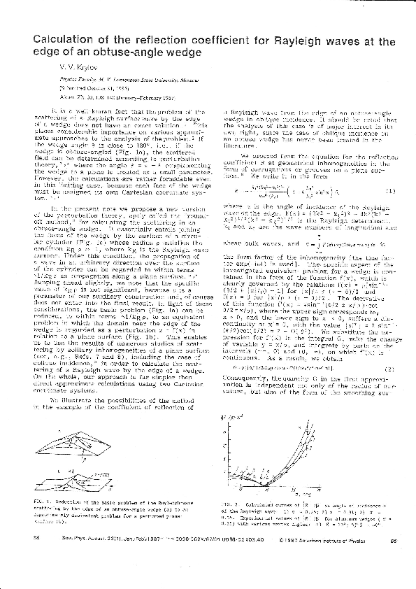 (PDF) Calculation of the reflection coefficient for Rayleigh waves from ...