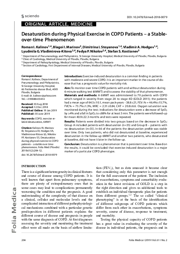 (PDF) Desaturation during Physical Exercise in COPD Patients – a Stable ...