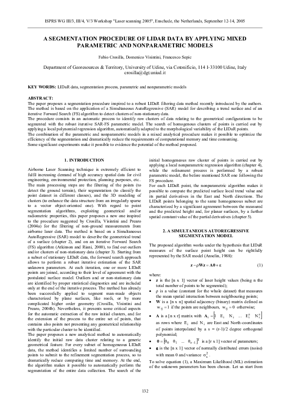 (PDF) A segmentation procedure of LIDAR data by applying mixed parametric and nonparametric models